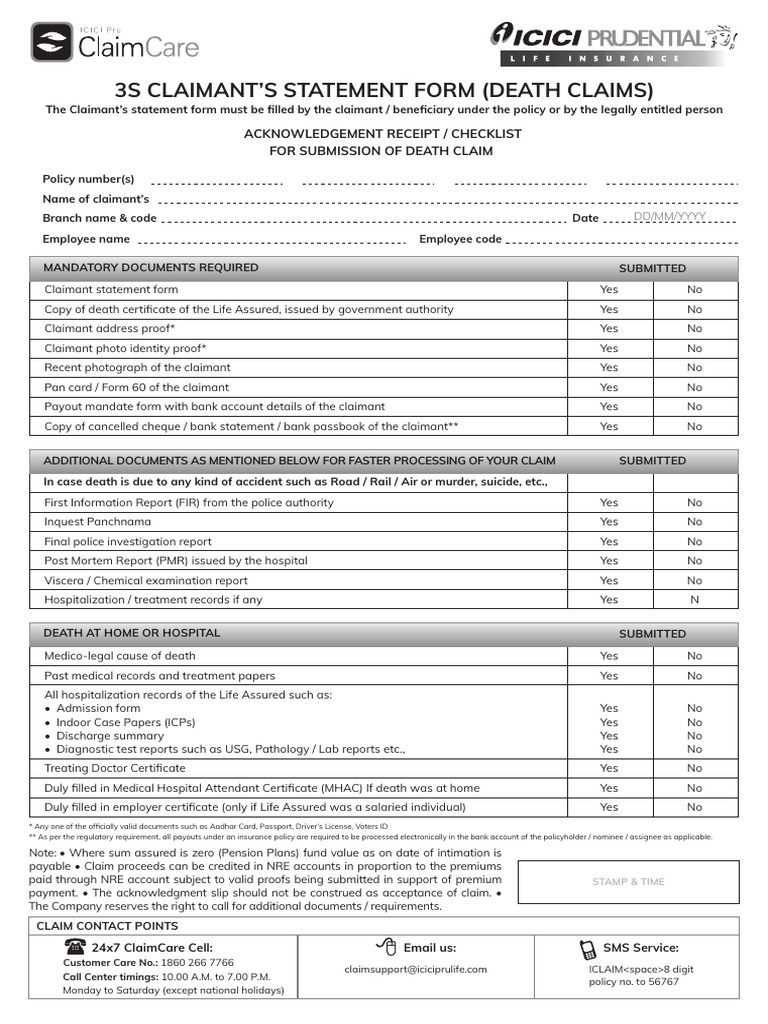 Claimant Statement Form Death | PDF