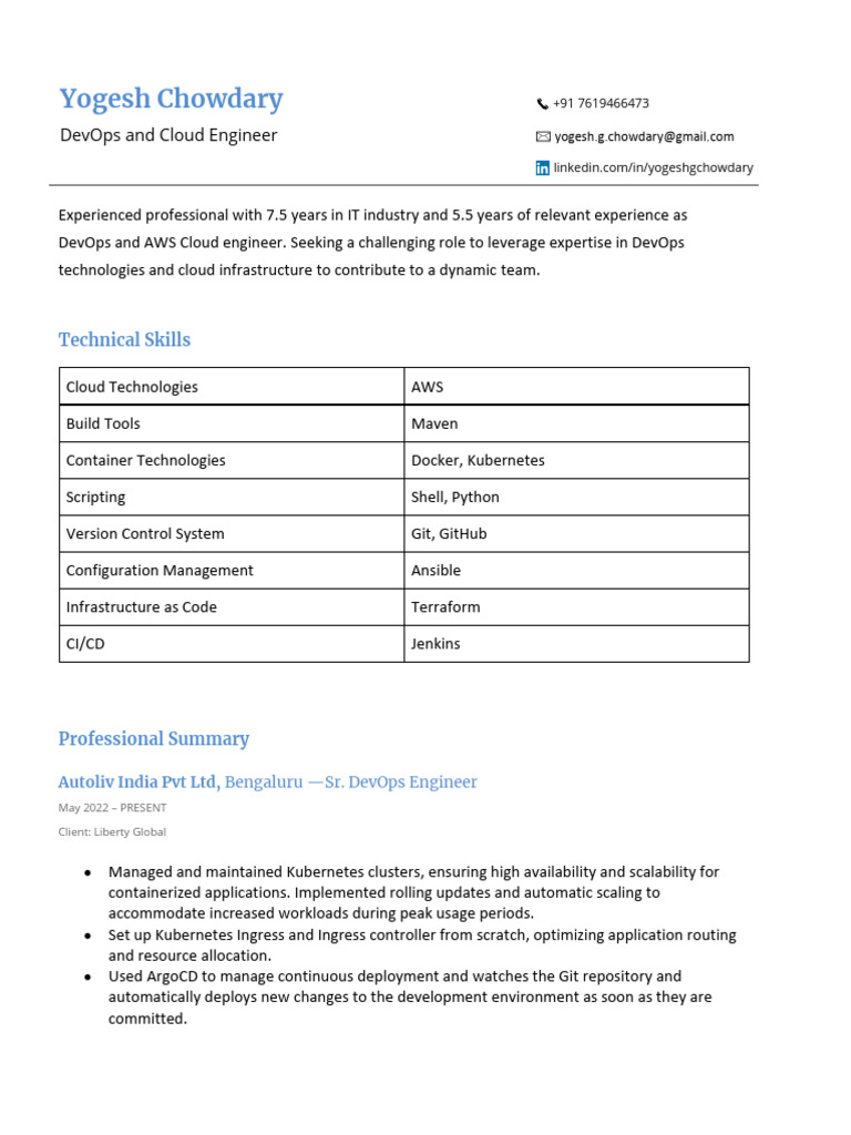 Yogesh DevOpsEngineer Resume | PDF