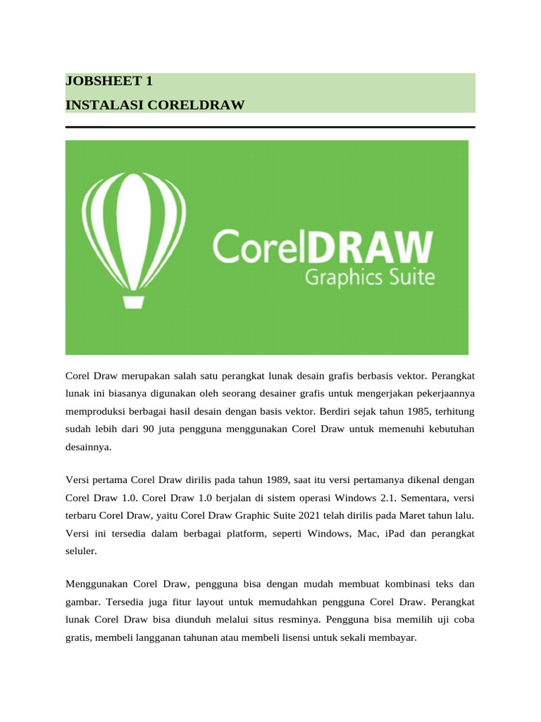 Jobsheet1 - Installasi Coreldraw | PDF