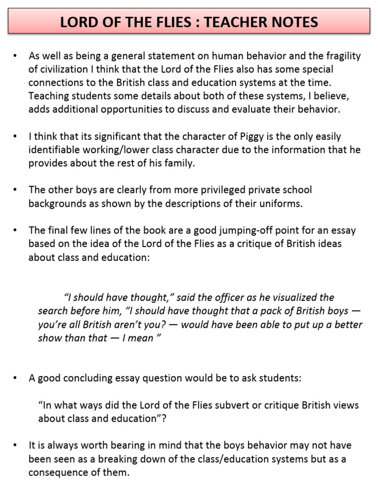 LordoftheFliesHistoricalBackgroundLesson 1 | PDF