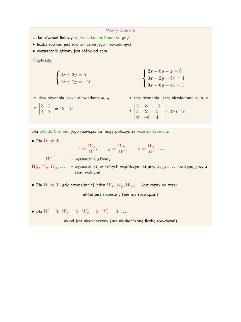 Algebra - Cramer + Gauss | PDF