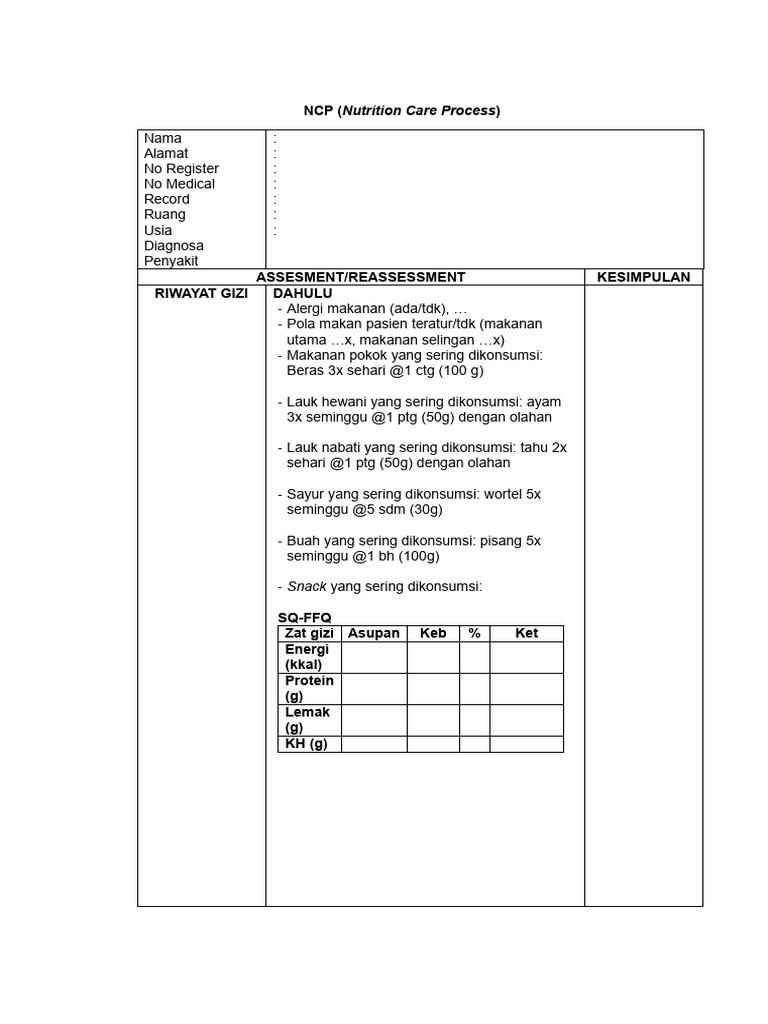 Form Asuhan Gizi | PDF