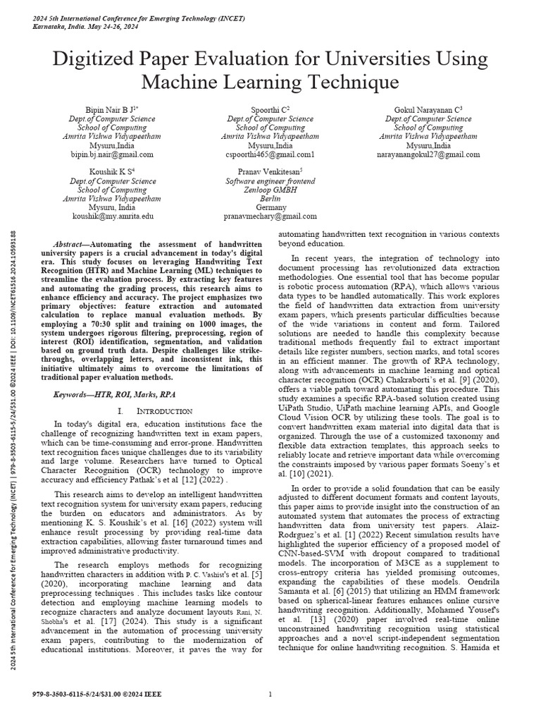 Digitized Paper Evaluation For Universities Using Machine Learning ...