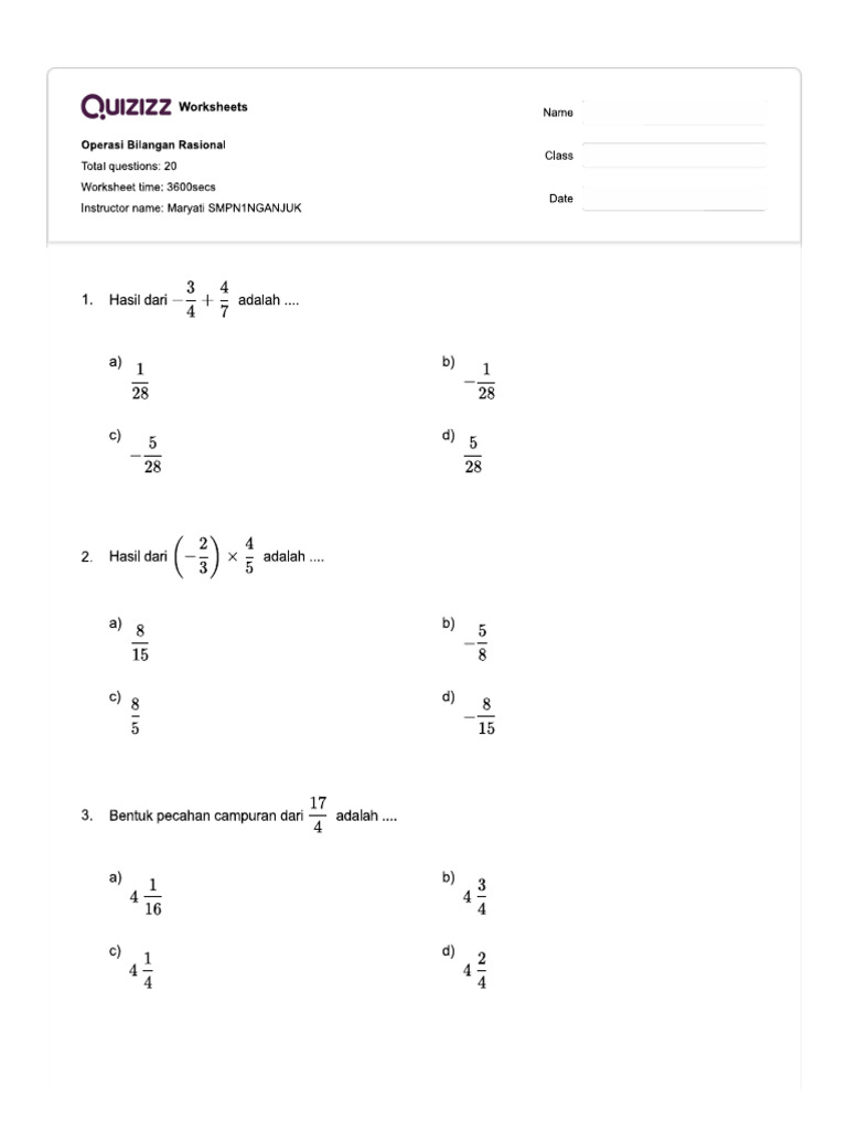 Soal Bilangan Rasional | PDF