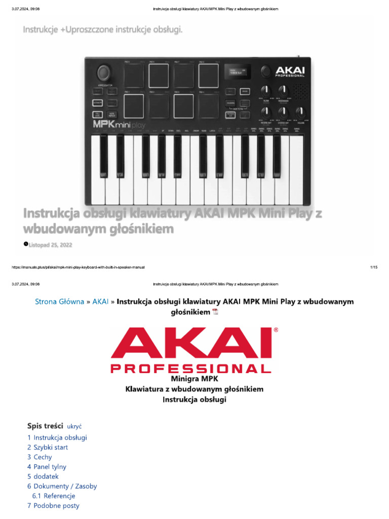 Instrukcja Obslugi AKAI MPK Mini Play MK3 | PDF