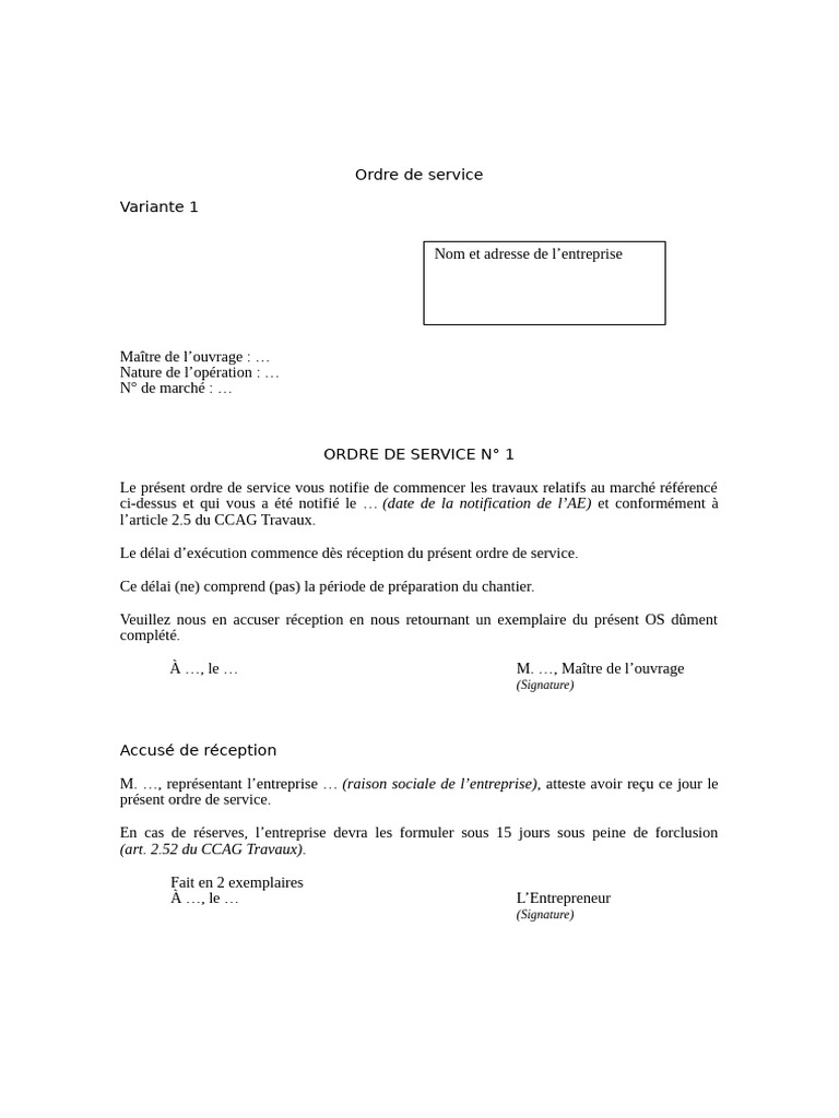 Ordre de Service | PDF
