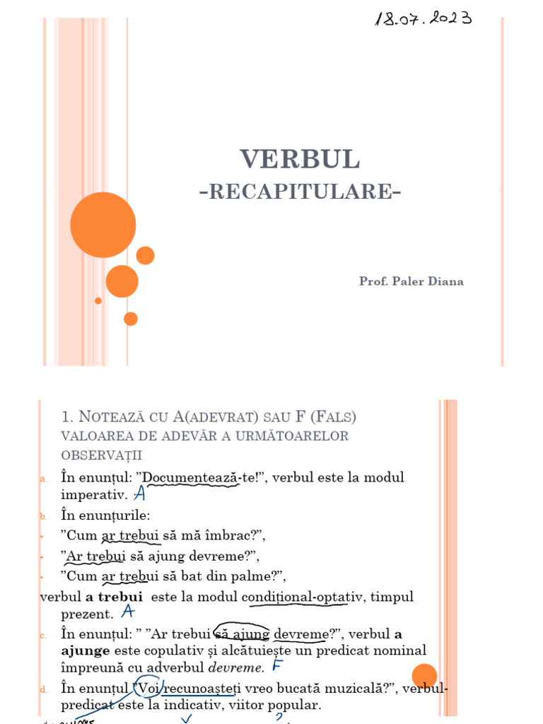 18.07 Verbul - Recapitulare 2 | PDF