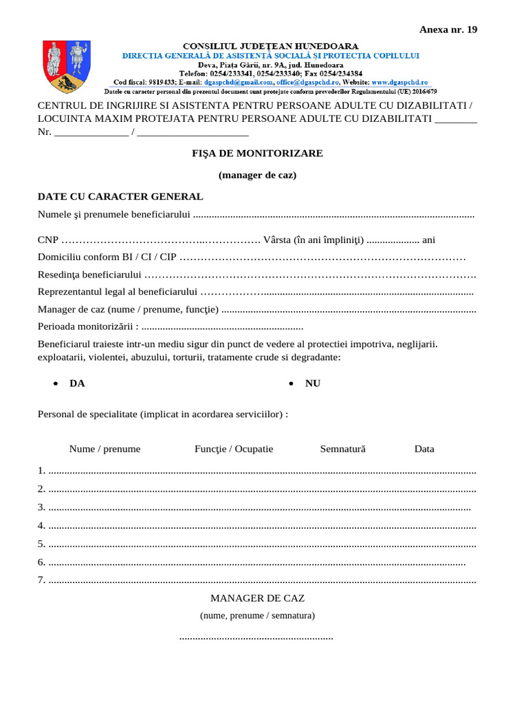 Anexa nr. 19 Fisa monitorizare CIAPAD 2022 | PDF Anexa nr. 19 Fisa monitorizare CIAPAD 2022 | PDF