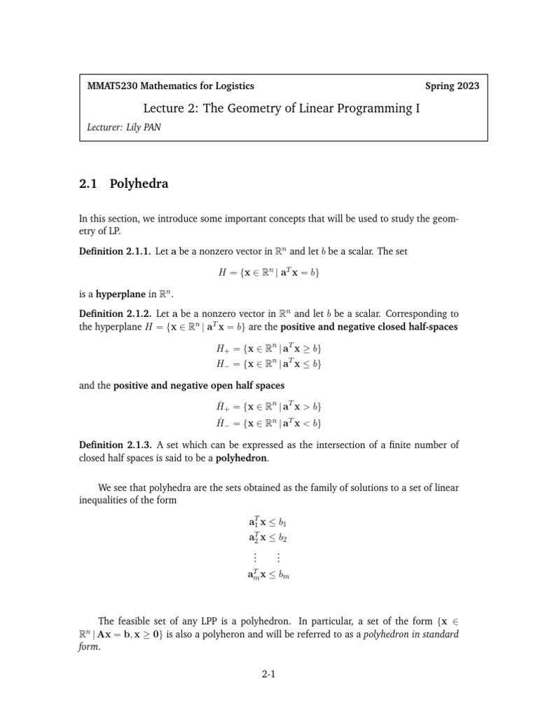 Lecture2 The Geometry of Linear Programming - Polyhedron and Convex Set | PDF