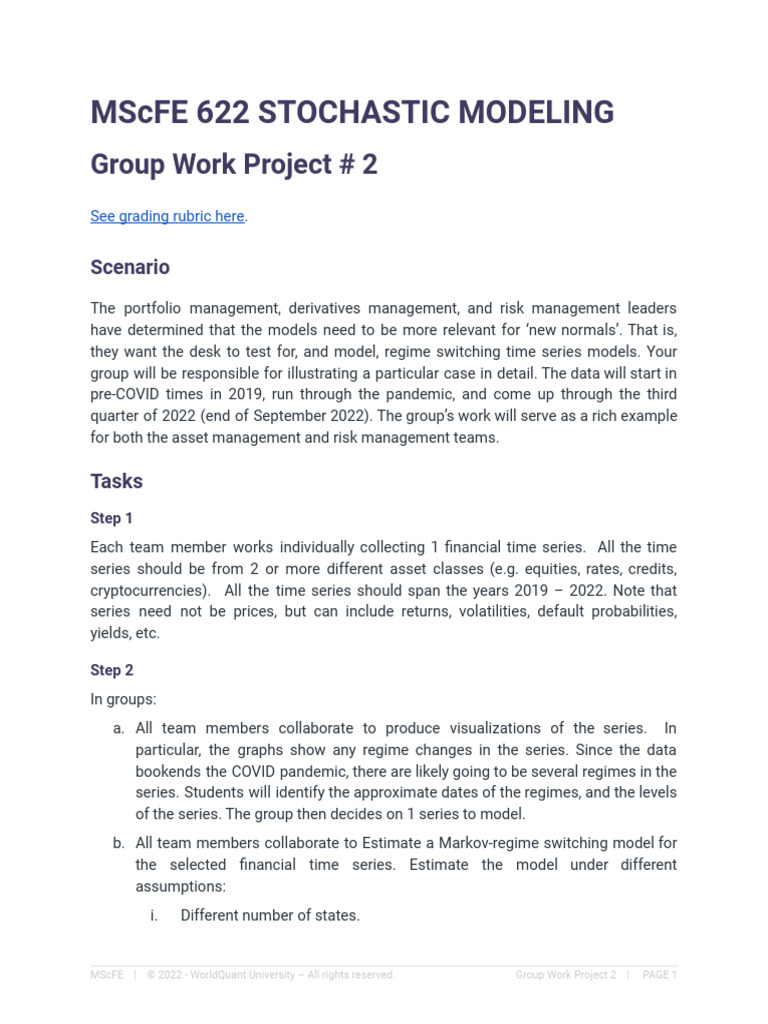 Mscfe 622 Stochastic Modeling Group Work Project 2 Pdf