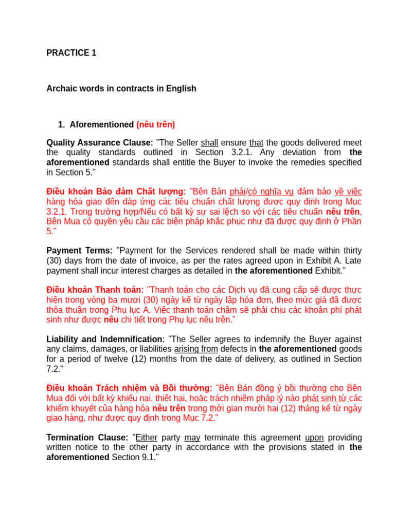 PRACTICE 1 - Archaic Words in Contracts | PDF