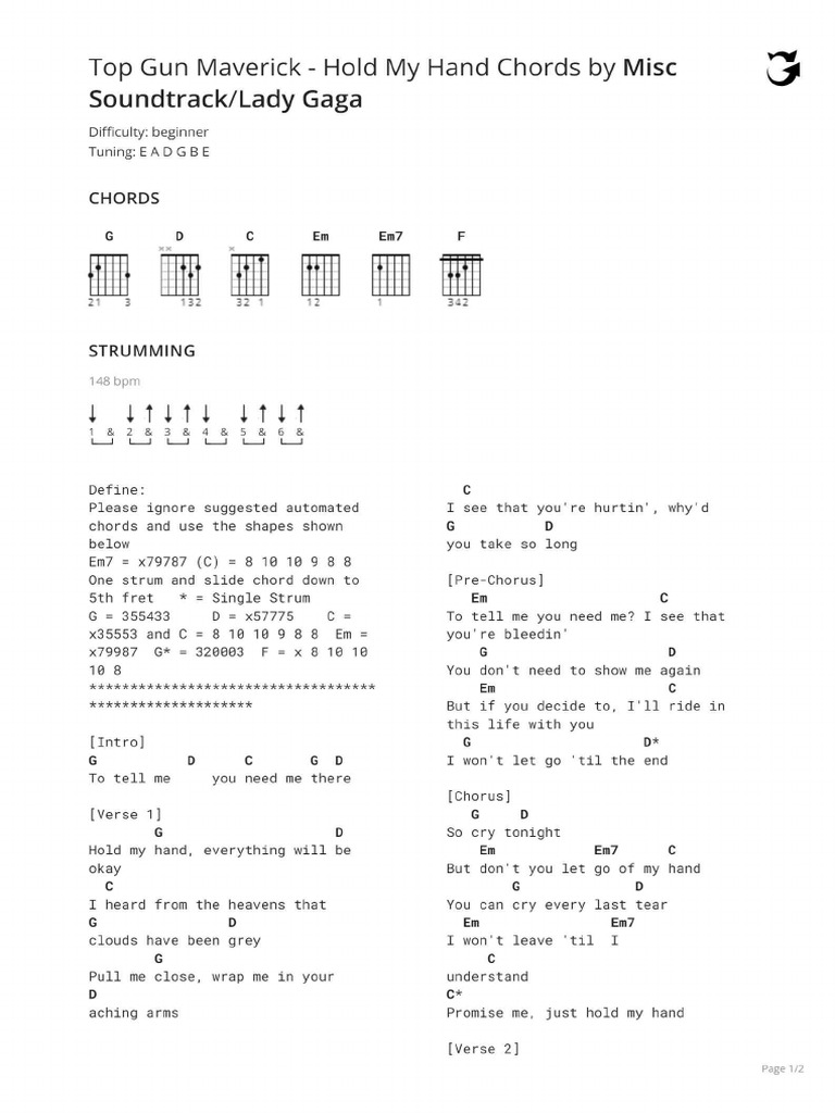 Top Gun Maverick - Hold My Hand Chords | PDF