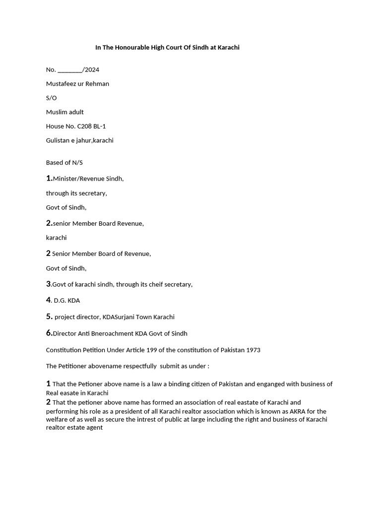 In The Honourable High Court of Sindh at Karachi | PDF