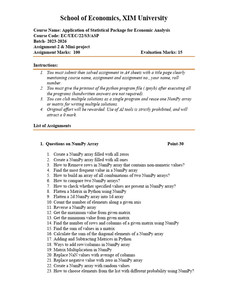 Assignment-2 & Mini-Project (Lab Based) (Python) - SE 2024-25 | PDF ...