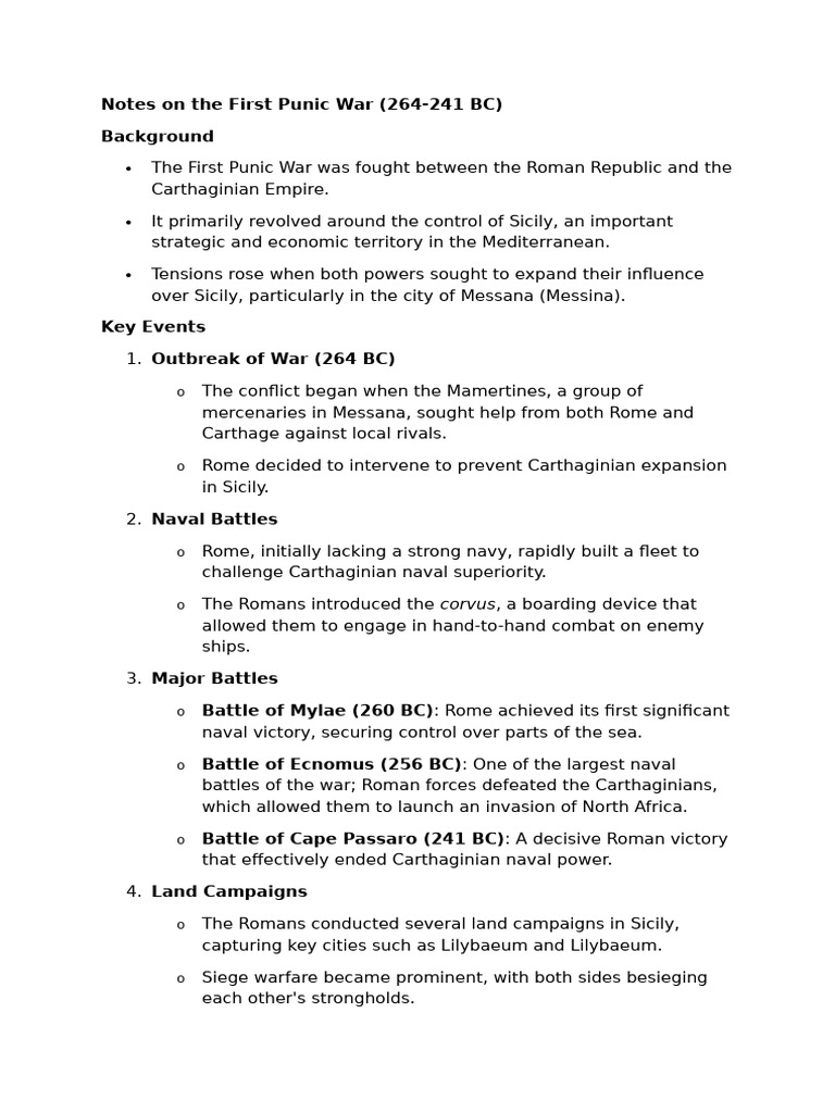 Notes On The First Punic War | PDF