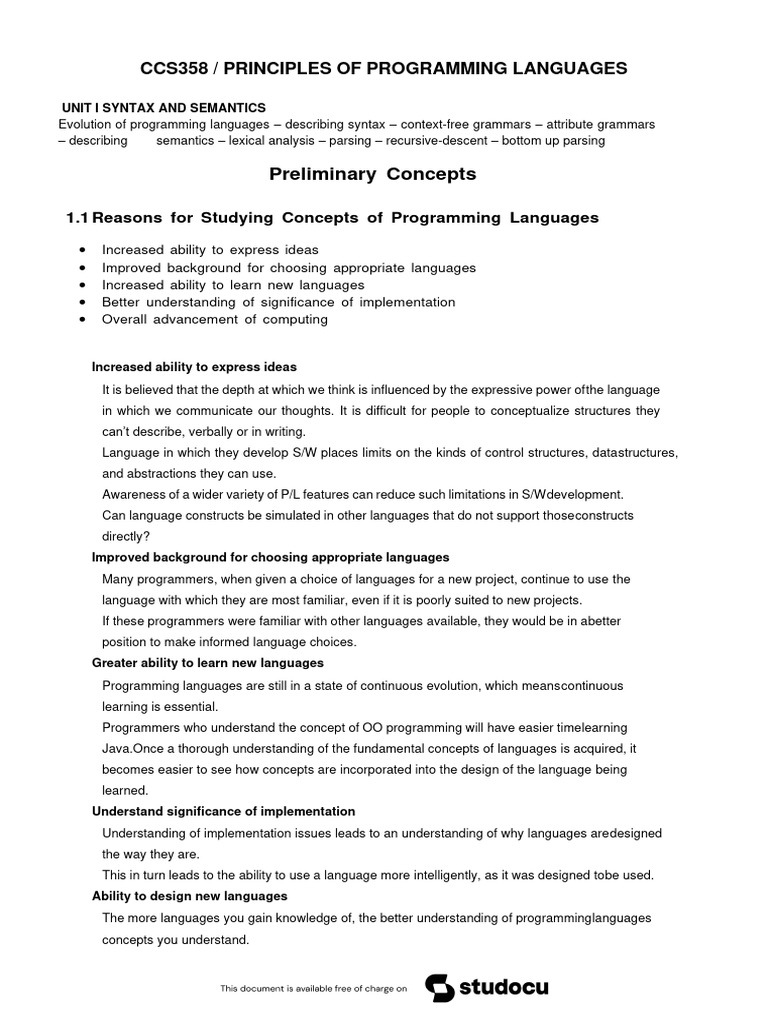 Cp4154-Principle of Programming Languages | PDF