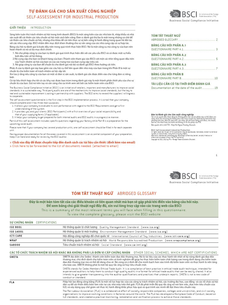 Checklist Danh Gia BSCI | PDF