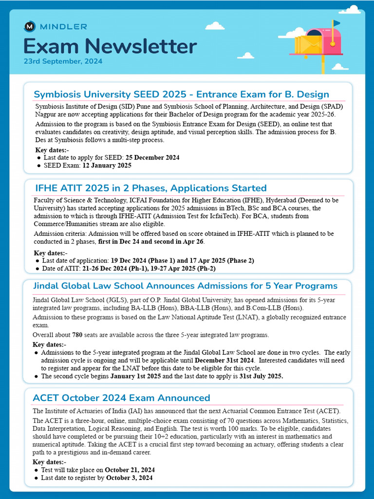 Mindler Exam Newsletter 23rd Sept, 2024 | PDF