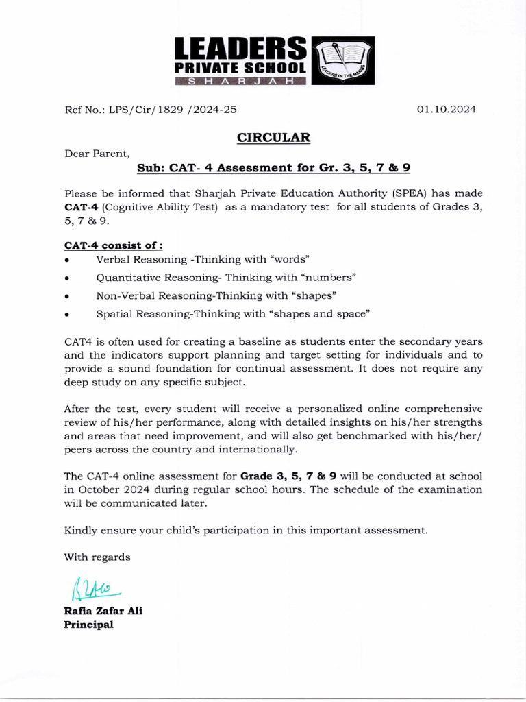 CAT-4 Assessment Gr.3,5,7&9 | PDF