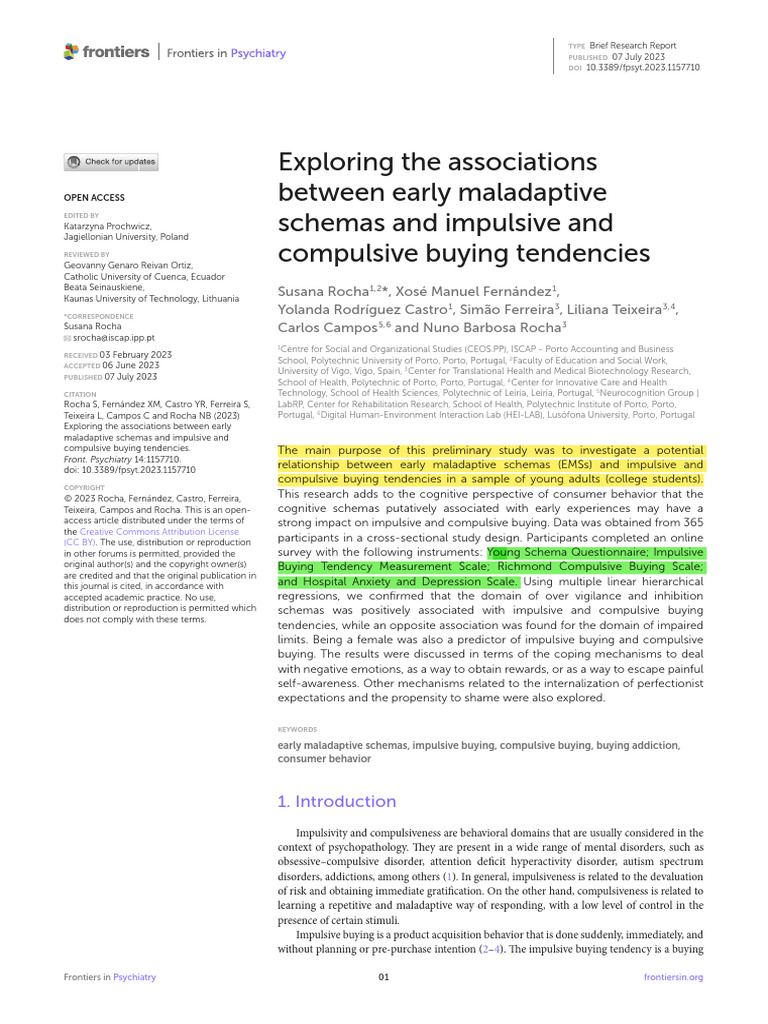Exploring The Associations Between Early Maladaptive Schemas and ...