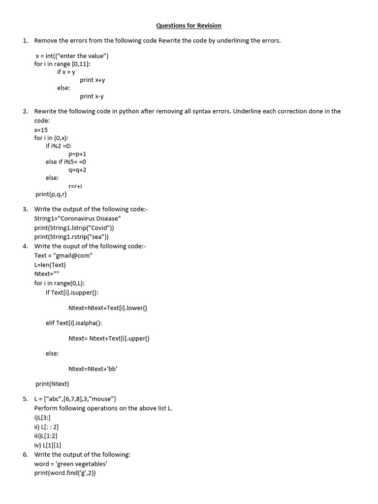 Questions For Revision | PDF