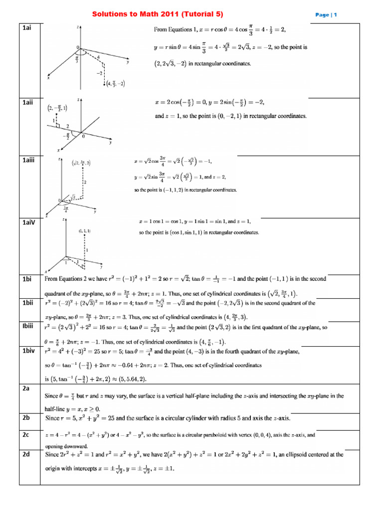 Solutions to Math 2011 (Tutorial 5 change of coordinate) | PDF