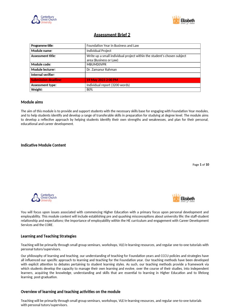 Assessment Brief - Individual Project | PDF