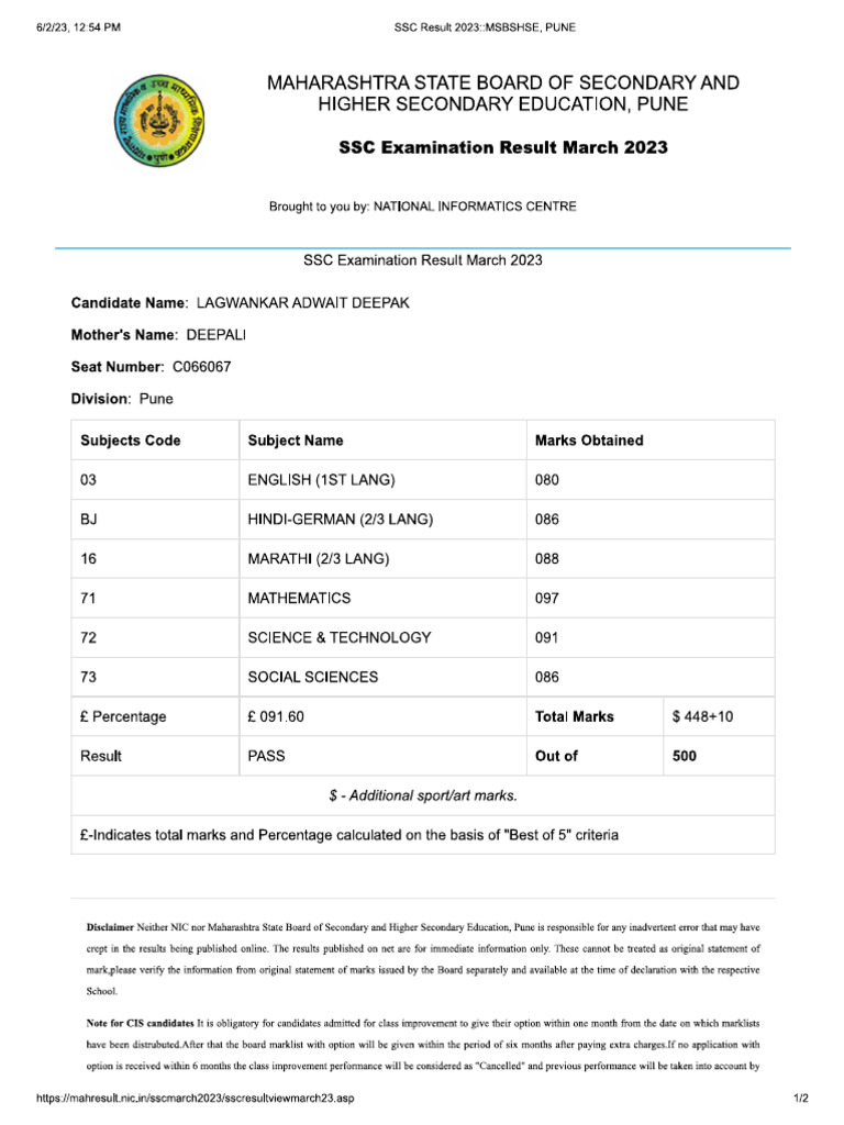SSC 10th Result | PDF