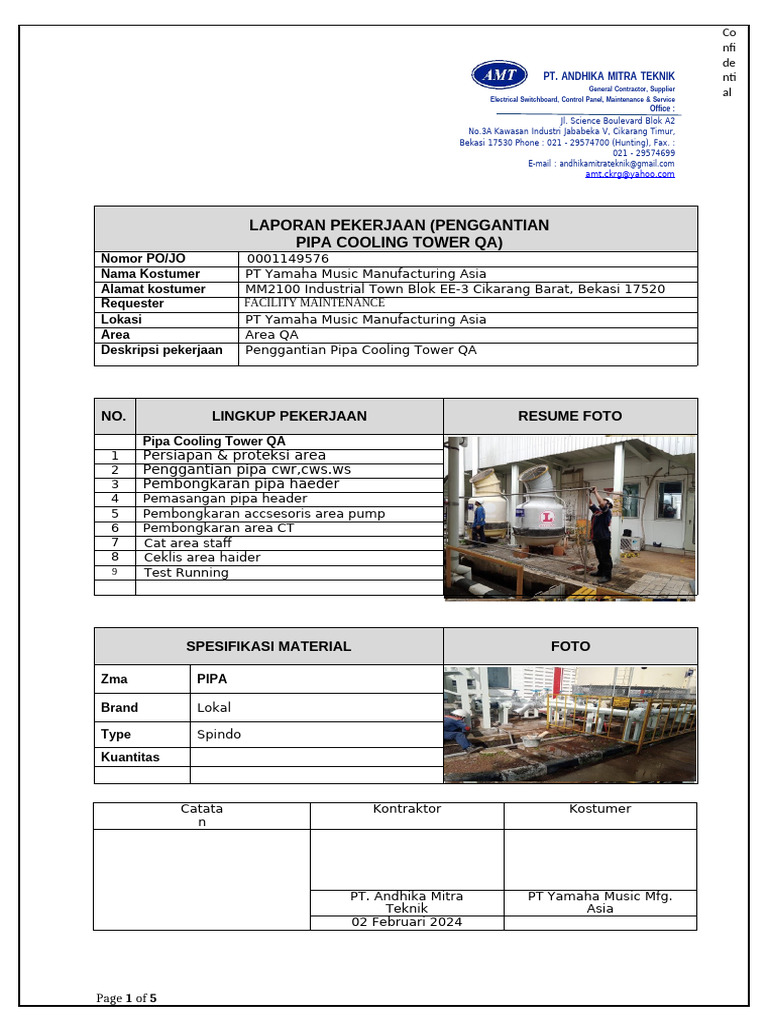 Report Progres Pekerjaan Pipa Coolig Tower Qa | PDF