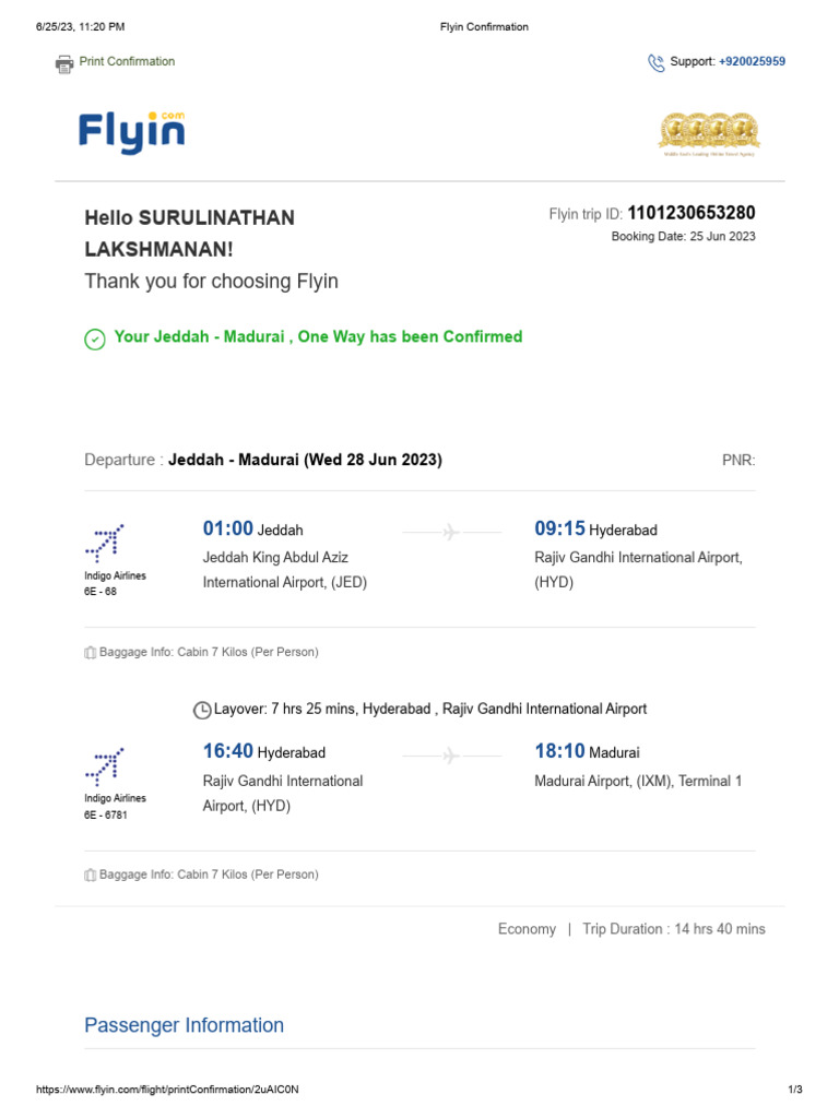 Flyin Confirmation | PDF