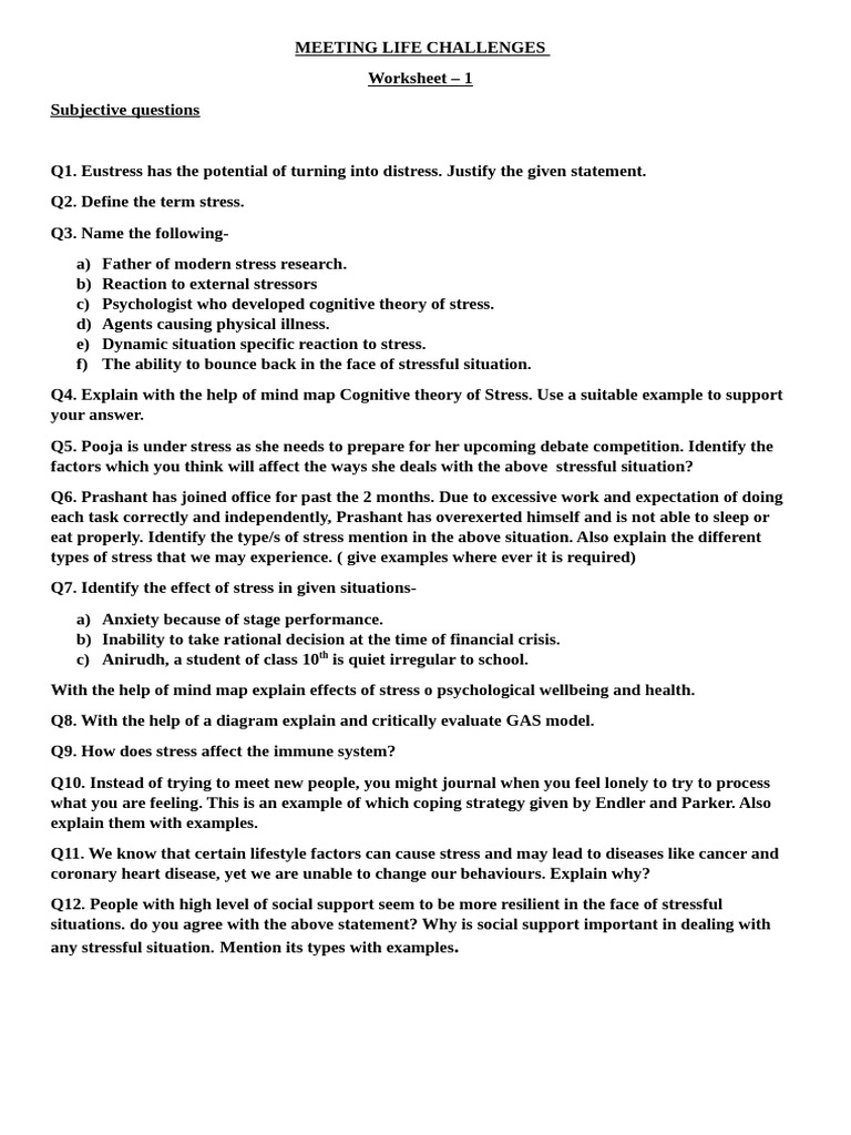 Meeting Life Challenges - Subjective Part | PDF