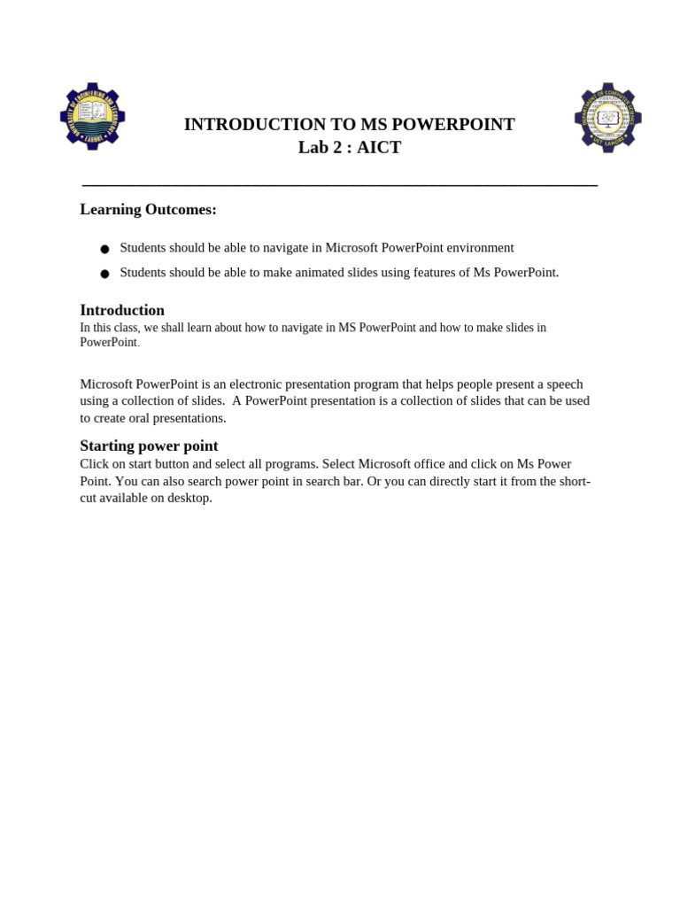 Week 2 Lab 2 - Introduction To MS Powerpoint | PDF