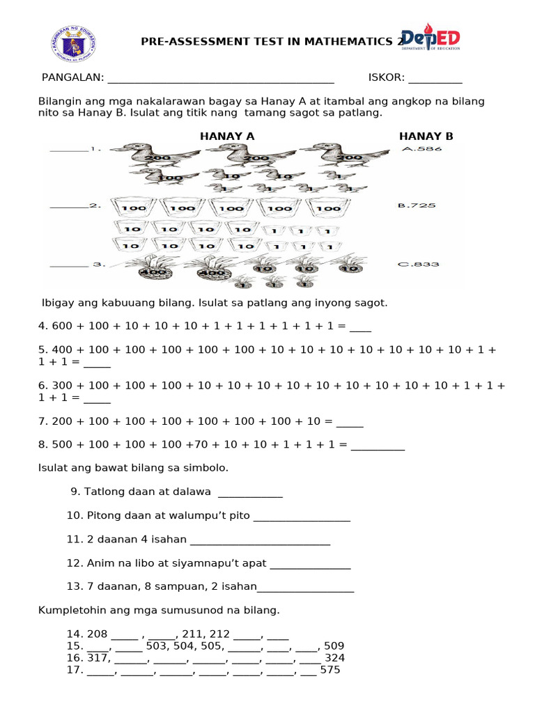 Pre-Test - Mathematics 2 | PDF | Teaching Methods & Materials
