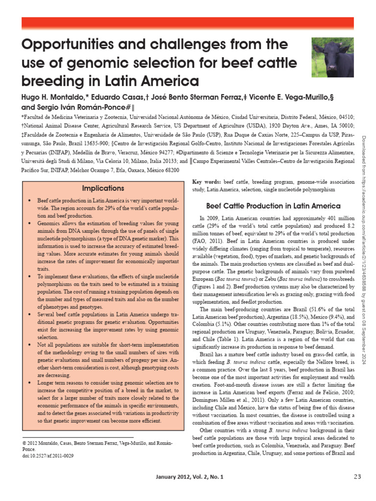 Hugo M. 2024. Opportunities and challenges from the use of genomic selection for beef cattle ...