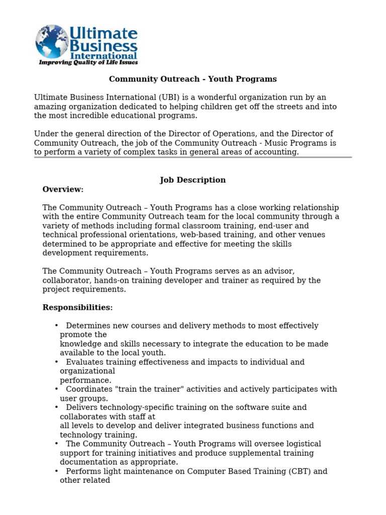 Community Outreach - Youth Programs | PDF