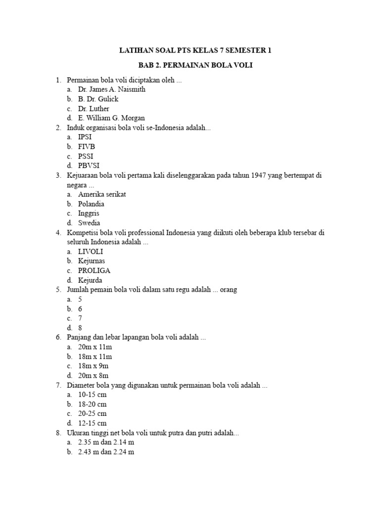 Bab 2 - Soal Pts Pjok Kls 7 | PDF