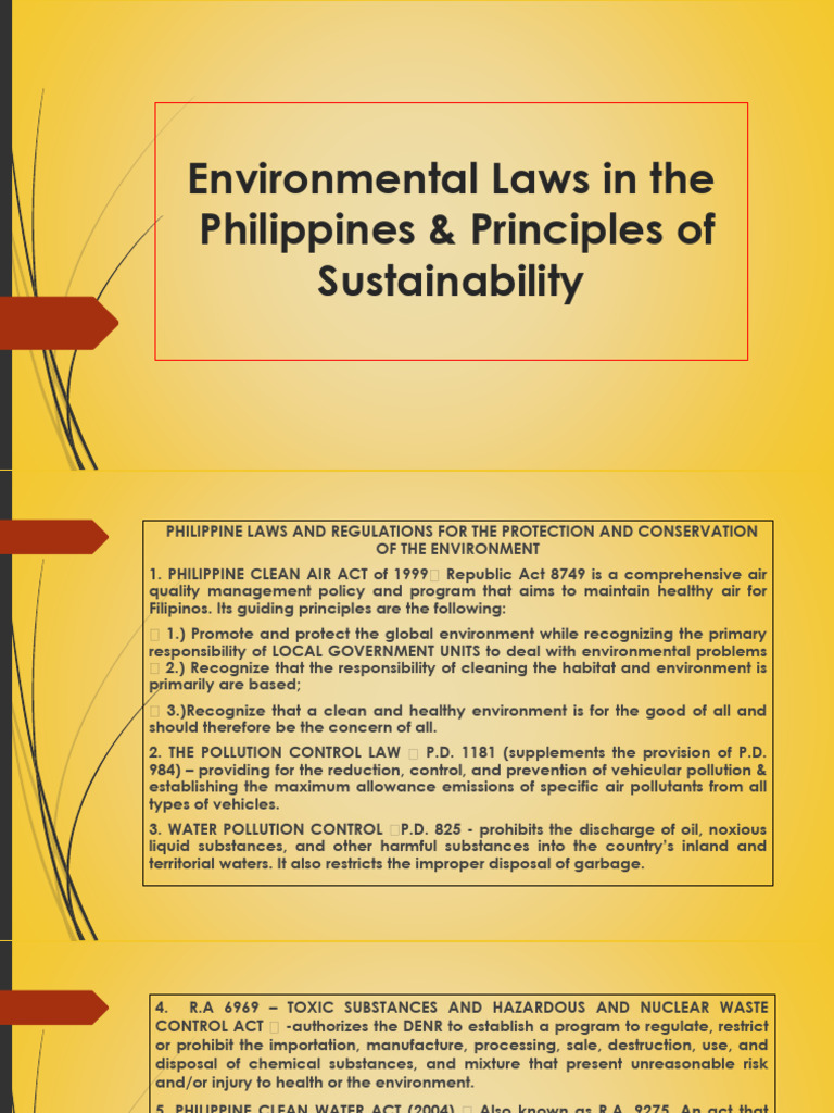 Environmental Laws in The Philippines & Principles of Sustainability | PDF