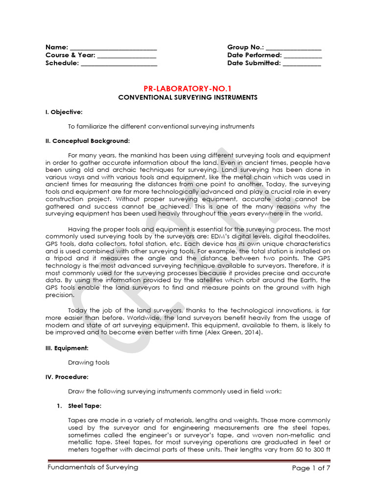 Fundamentals of Surveying PR Laboratory No.1 | PDF