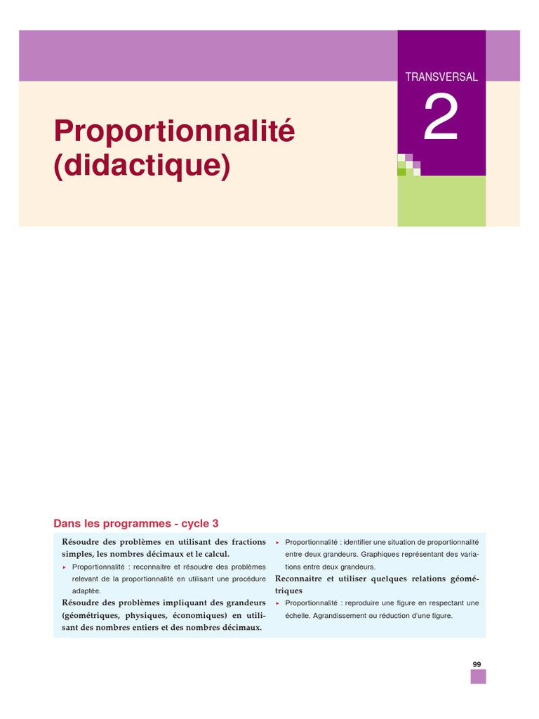 Proportionnalité (Didactique) : Transversal | PDF