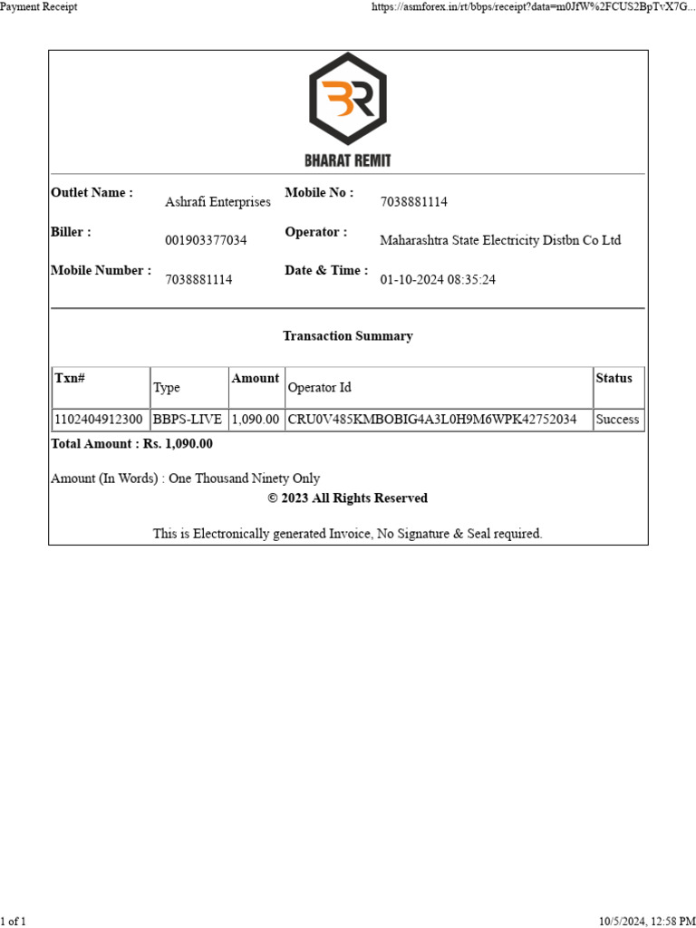 Outlet Name: Mobile No: Biller: Operator: Mobile Number: Date & Time | PDF