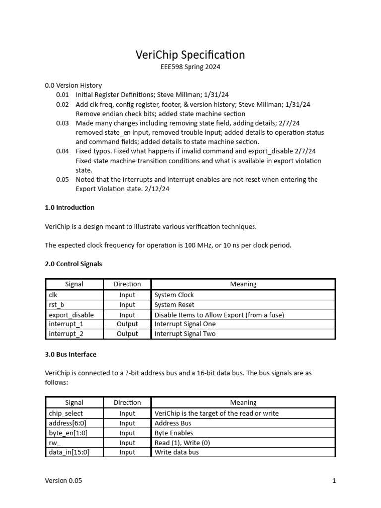 VeriChip Specification v0.05 | PDF | Input/Output | Digital Electronics