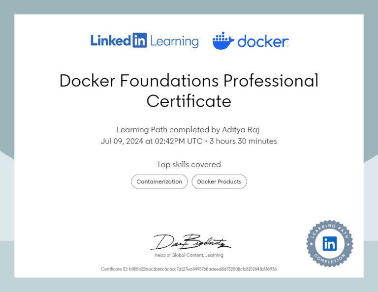 CertificateOfCompletion - Docker Foundations Professional Certificate | PDF