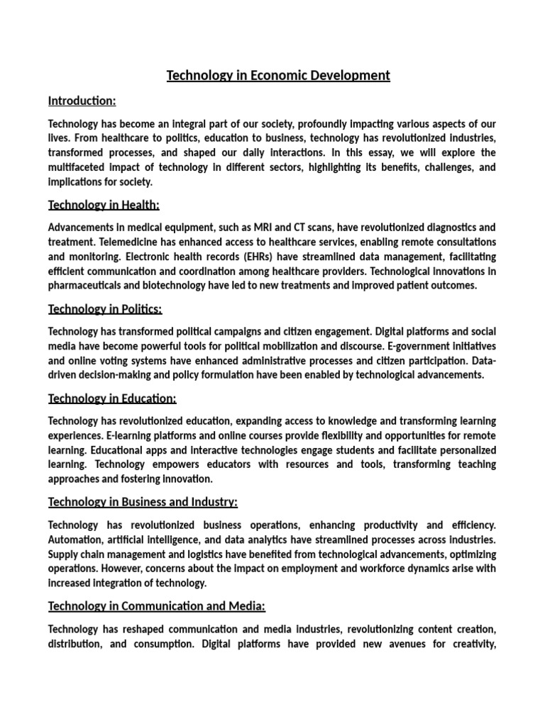 Technology in Economic Development | PDF