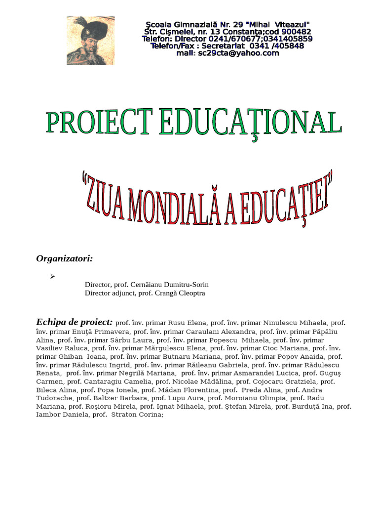 Proiect Ziua Educatiei | PDF