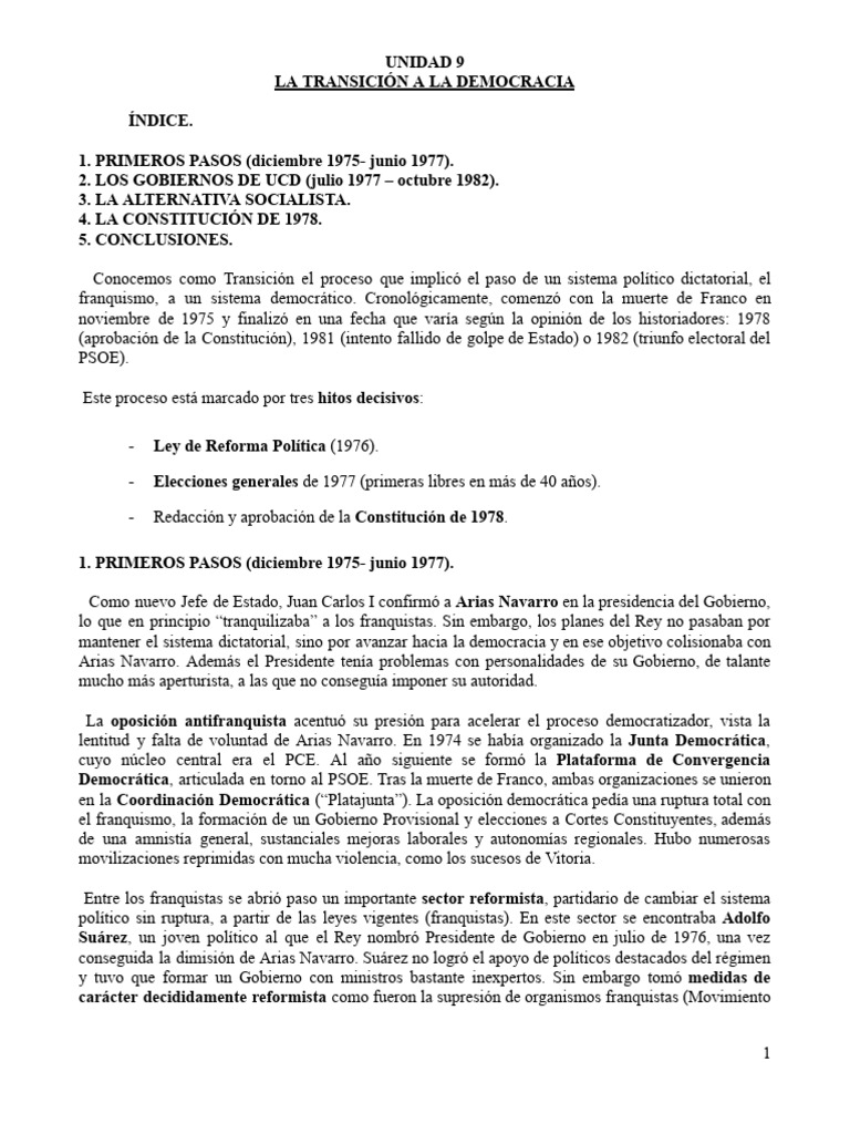 Unidad 9 La Transición A La Democracia | PDF