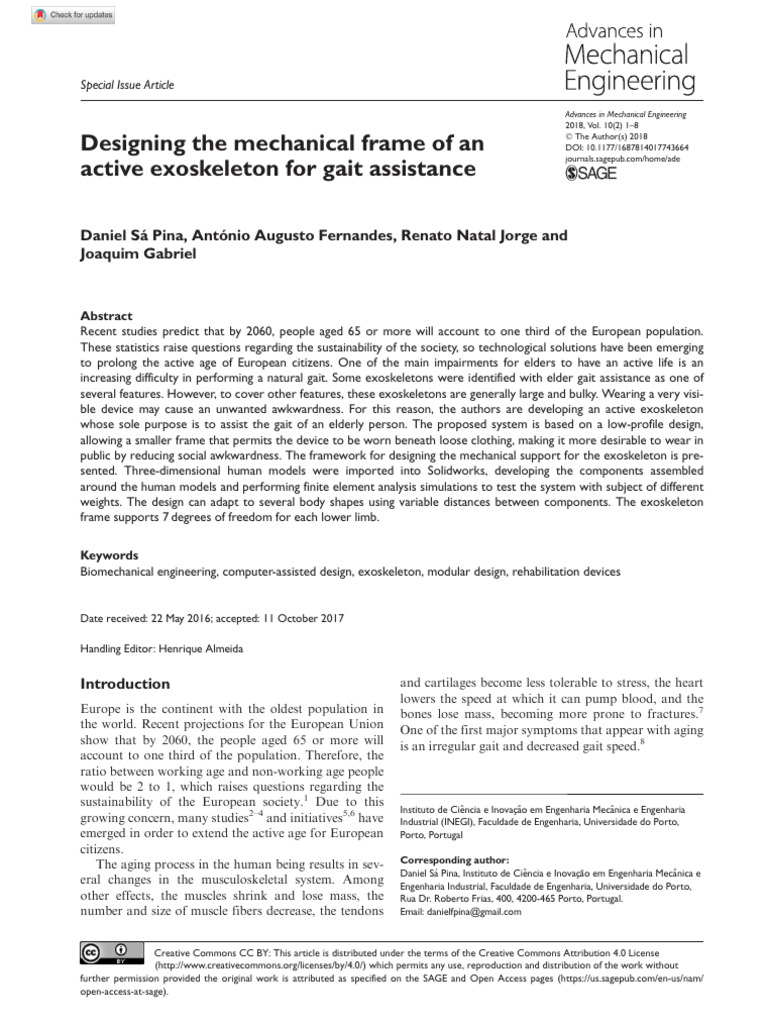 2018 - Designing The Mechanical Frame of An Active Exoskeleton For Gait ...