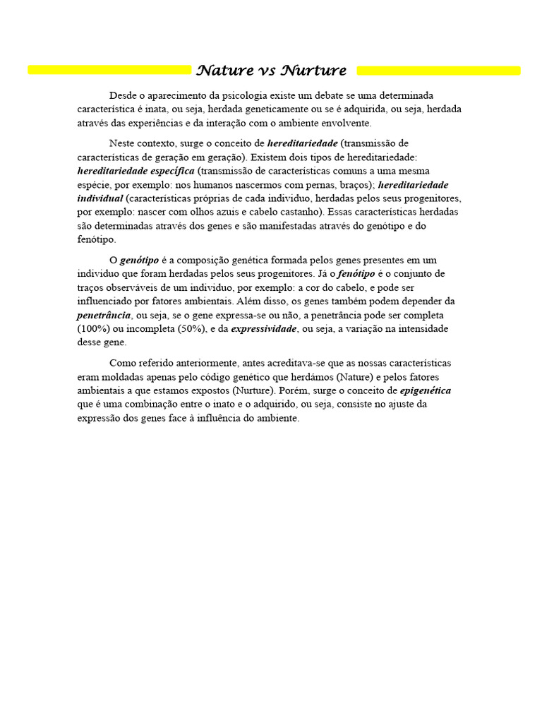 Nature Vs Nurture | PDF