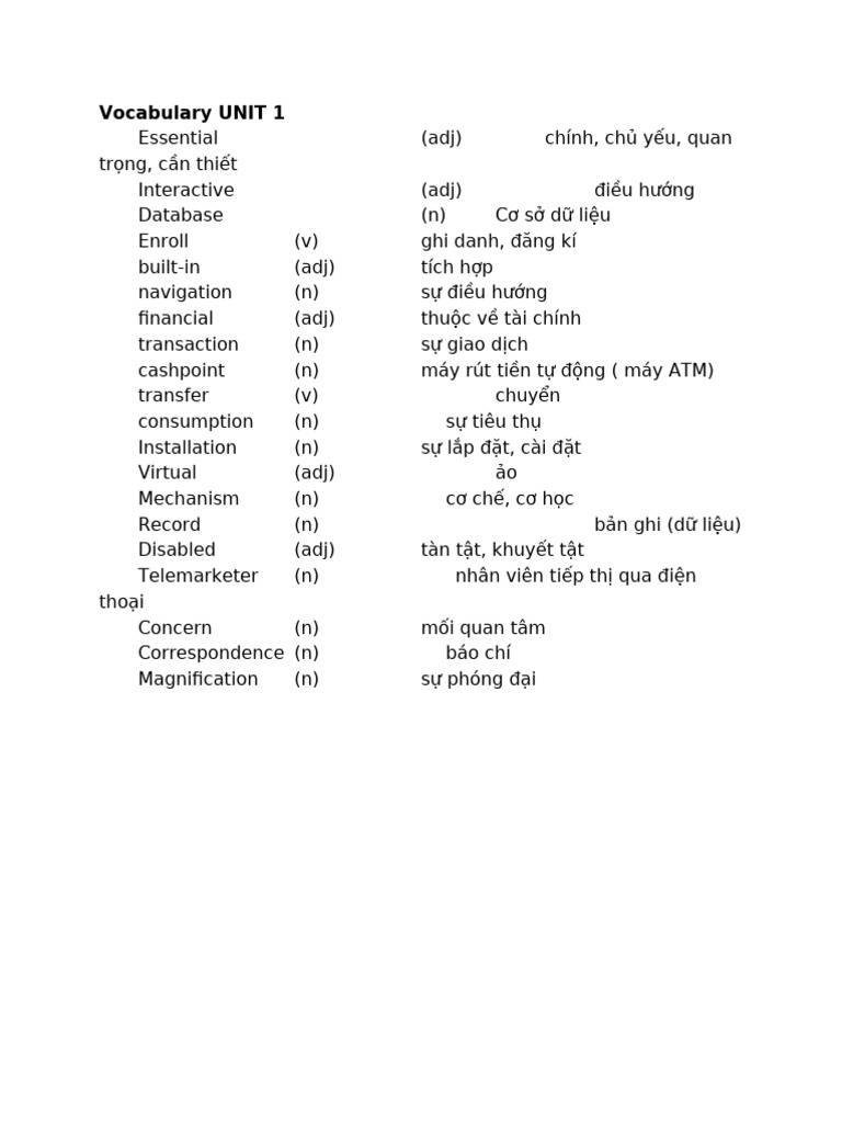 Vocabulary Unit 1 | PDF