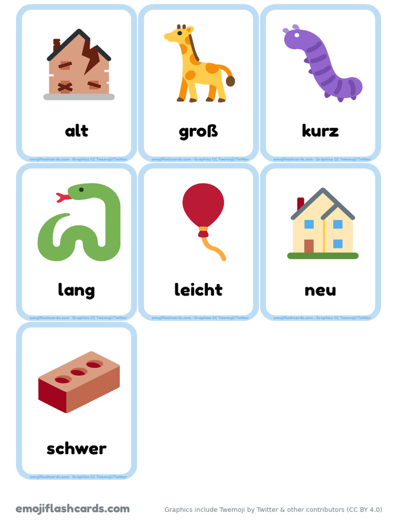German Adjectives Set 2 Small A4 Flashcards | PDF