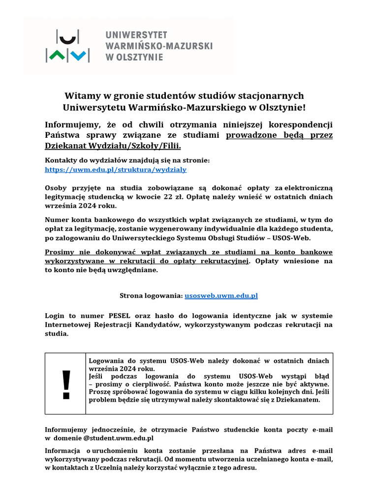 Witamy W Gronie Studentów UWM - 24 ST | PDF